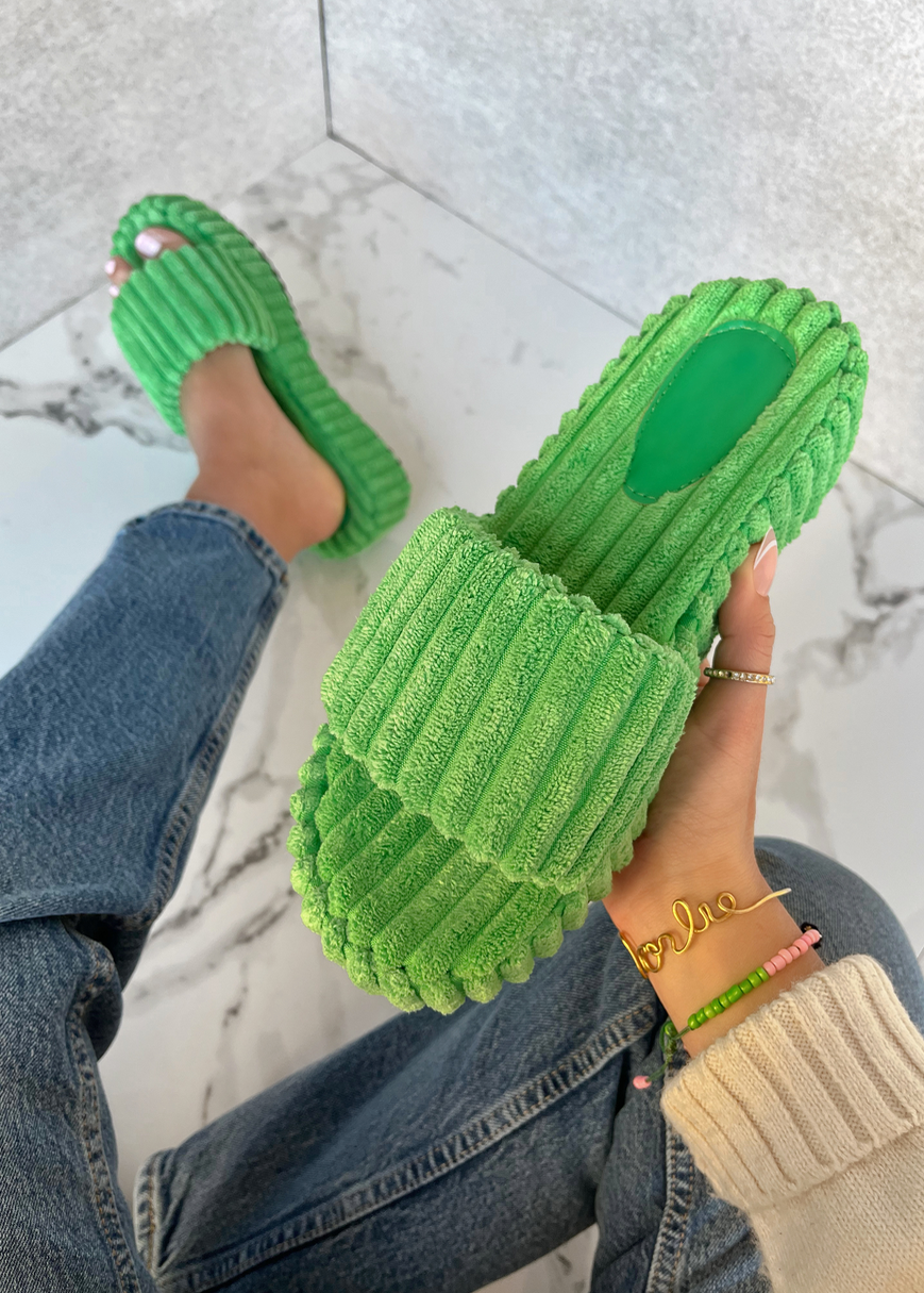 BLUE PLATFORM TERRY CLOTH TOWEL SLIDES | LORLIE – Lorlie